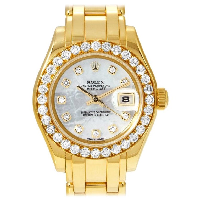 Rolex Lady-Datejust Pearlmaster Yellow Gold with Diamond Bezel Watch ...