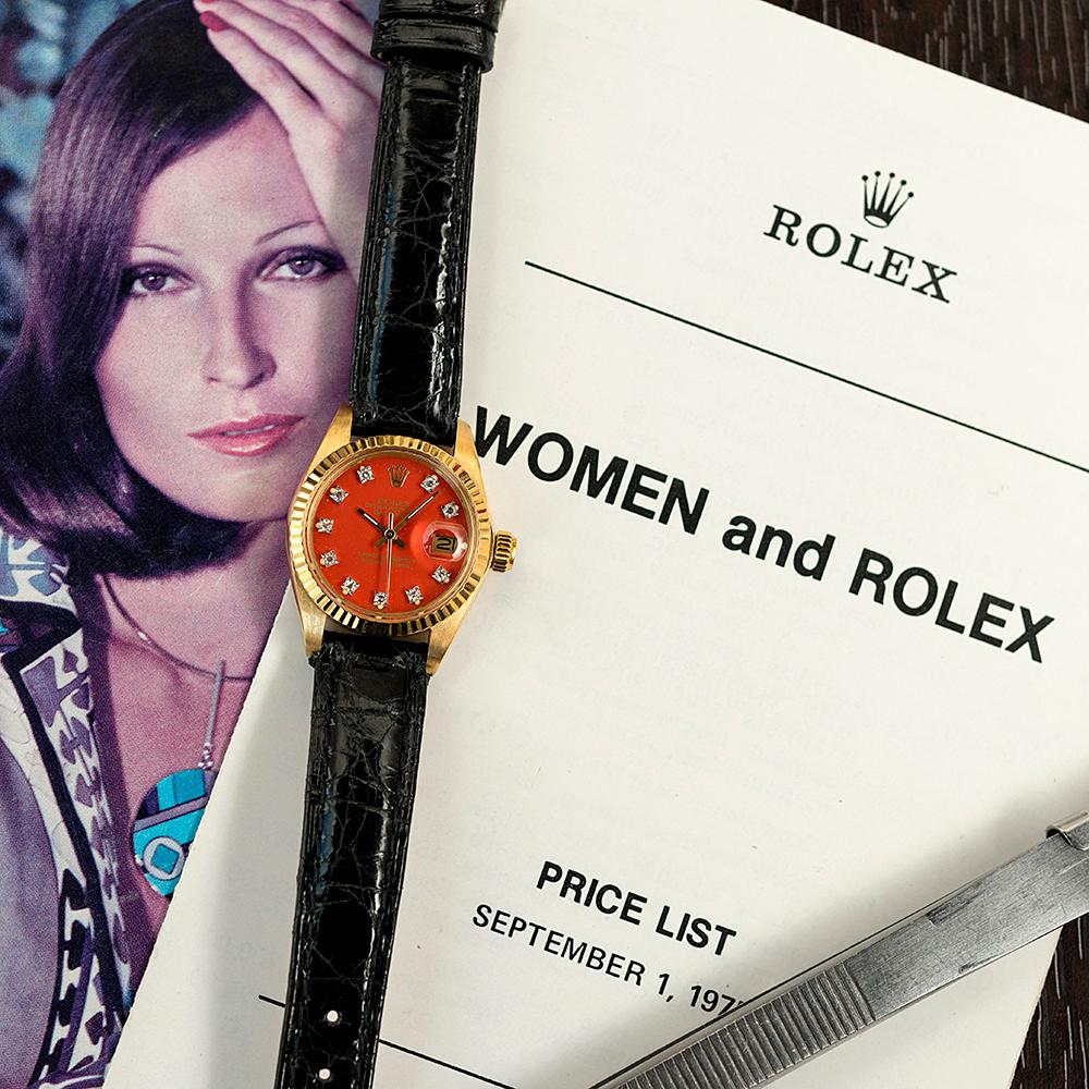 Rolex Lady Datejust Ref. #6917 with Orange Diamond Stella Dial at 1stDibs