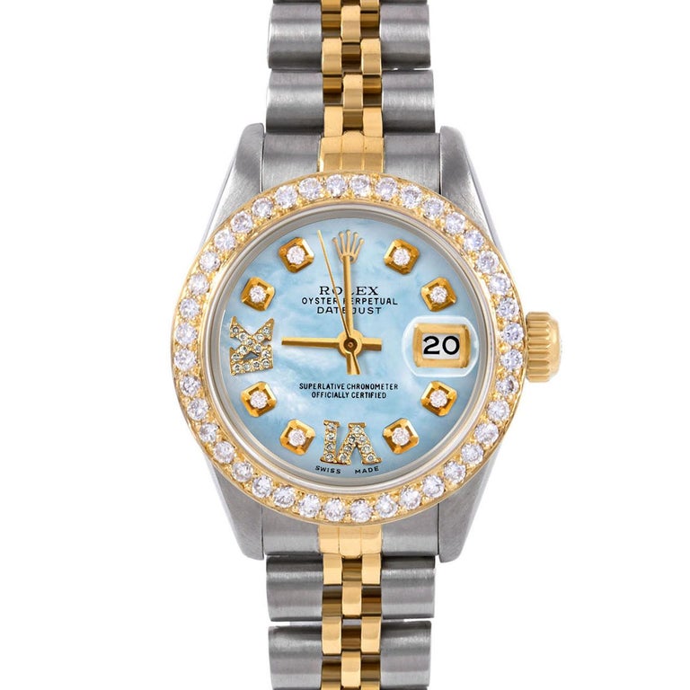 Rolex Lady TT Datejust Jubiläumsuhr mit blauem MOP römischem Diamant ...