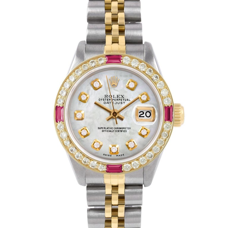Rolex Lady TT Datejust MOP Diamond Dial Ruby Diamond Bezel Jubilee Band ...
