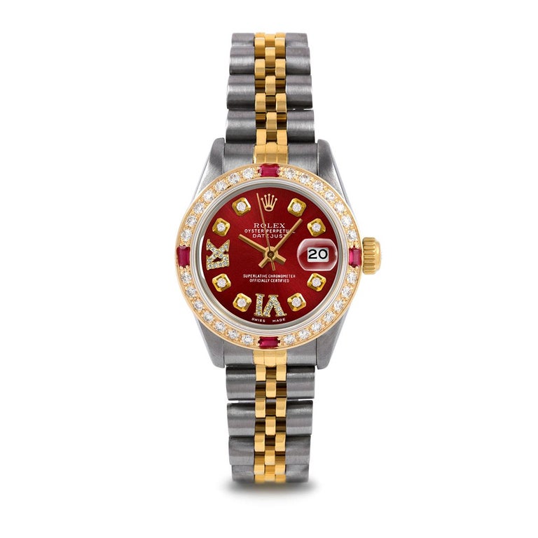 Rolex Lady TT Datejust Red Roman Diamond Dial Ruby Diamond Bezel ...