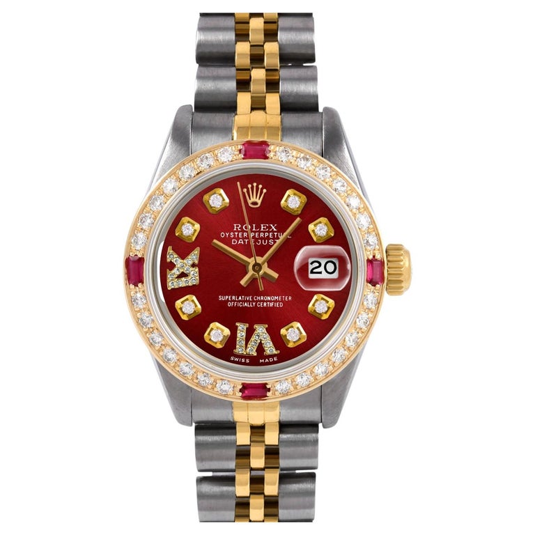 Rolex Lady TT Datejust Red Roman Diamond Dial Ruby Diamond Bezel ...