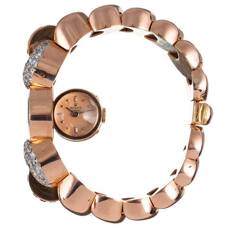 Rolex Lady’s Retro Diamond and Ruby Bracelet Watch at 1stDibs