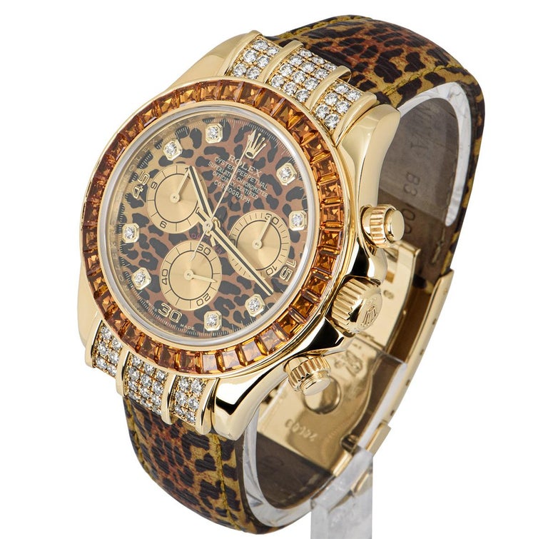 Rolex Leopard Daytona Yellow Gold Cognac Sapphires 116598SACO at 1stDibs