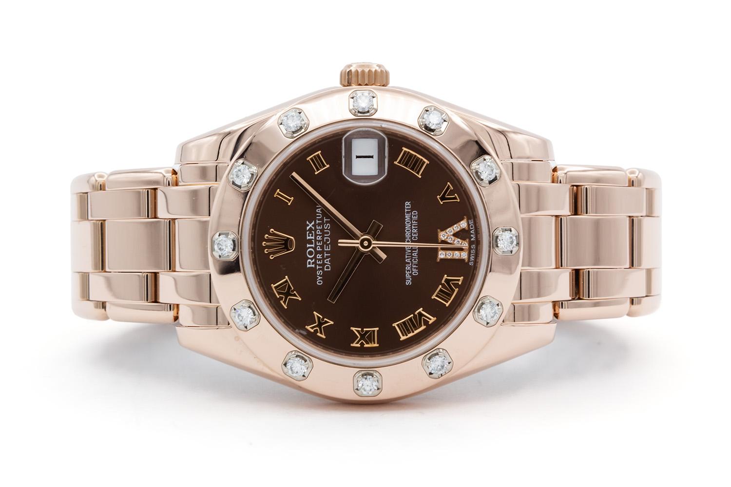 Rolex Masterpiece 34mm Pearlmaster 18k Rose Gold Diamond Chocolate Dial ...