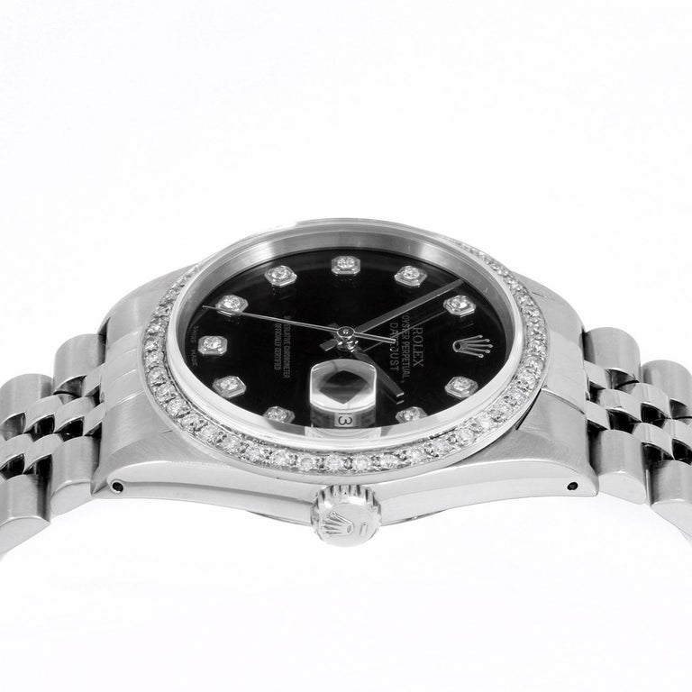 Rolex Mens Datejust Black Diamond Dial Diamond Bezel Jubilee Watch For ...