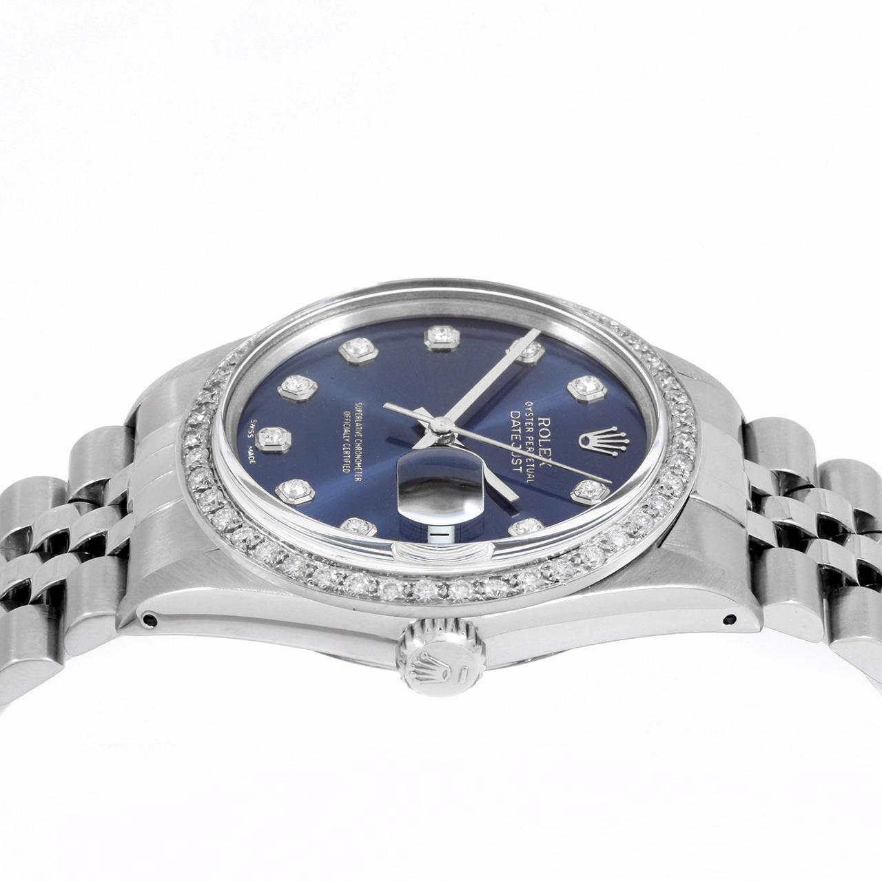 Rolex Mens Datejust Blue Diamond Dial Diamond Bezel Jubilee Watch For ...