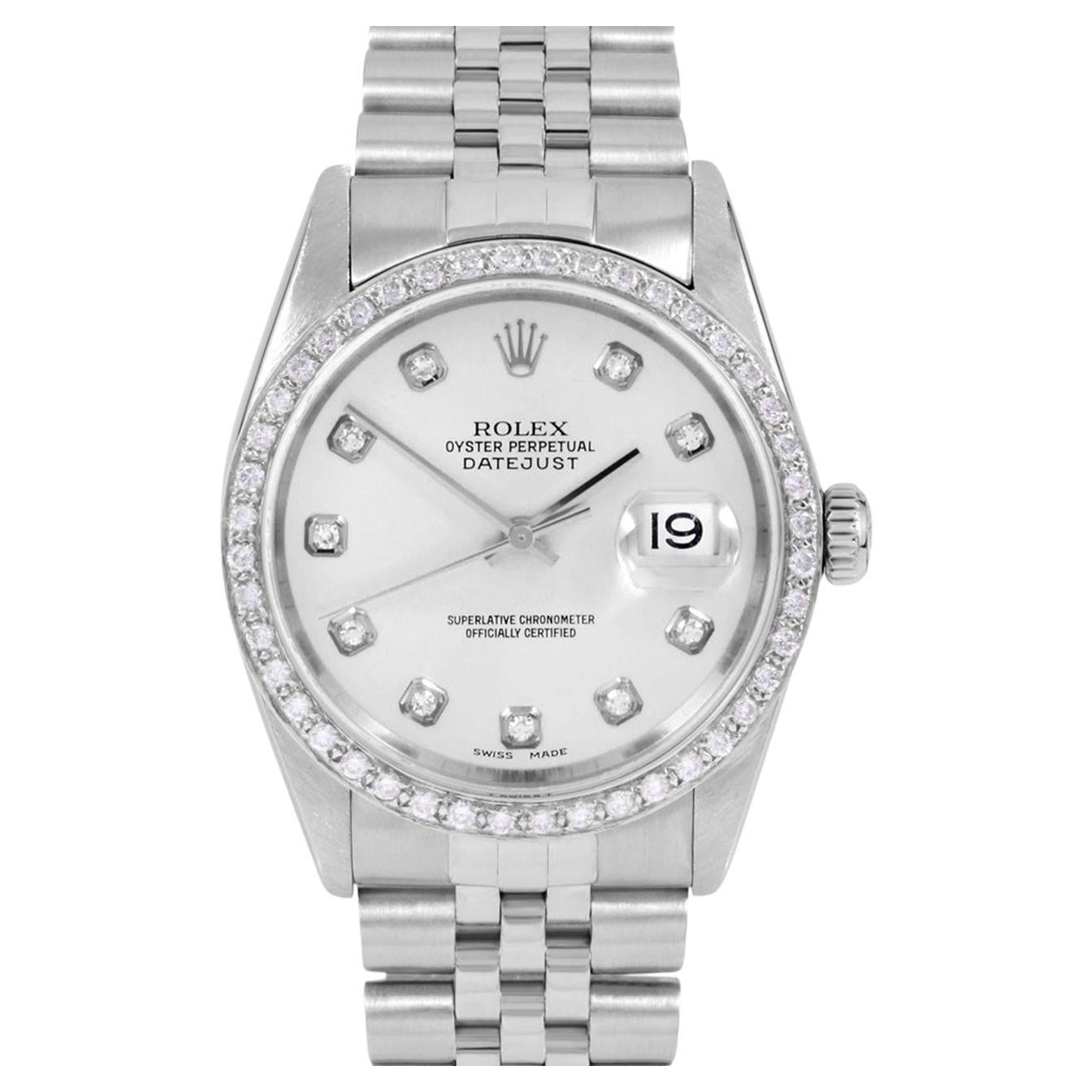 Rolex Mens 36mm Datejust Blue Diamond Dial Diamond Bezel Jubilee Watch ...