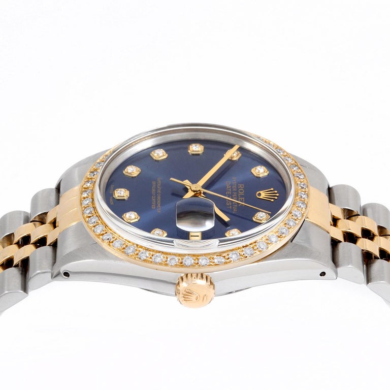 Rolex Mens TT Datejust Blue Diamond Dial Diamond Bezel Watch Ref#16013 ...