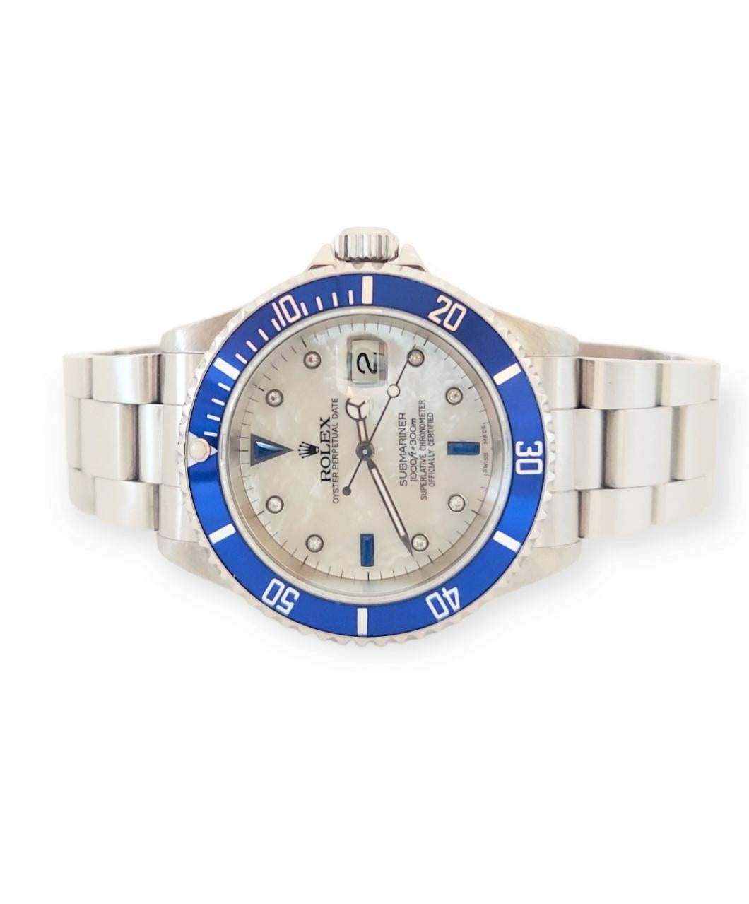 Rolex Mens Submariner 16610 Mother-Of-Pearl Sapphire Oyster Steel For ...
