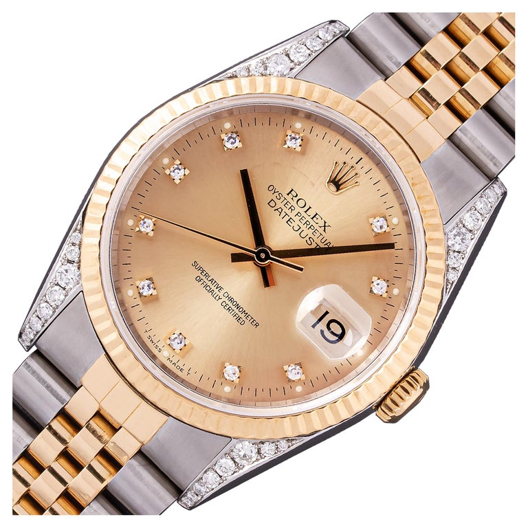 Rolex Mens Datejust Factory Champagne Diamond Steel and 18k Gold Watch ...