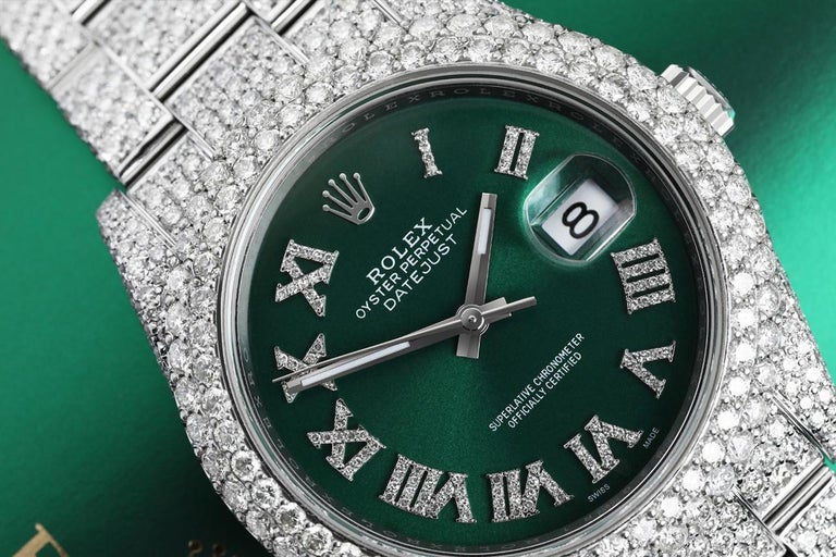 Rolex Mens Datejust II Stainless Steel Green Roman Diamond Dial Full ...