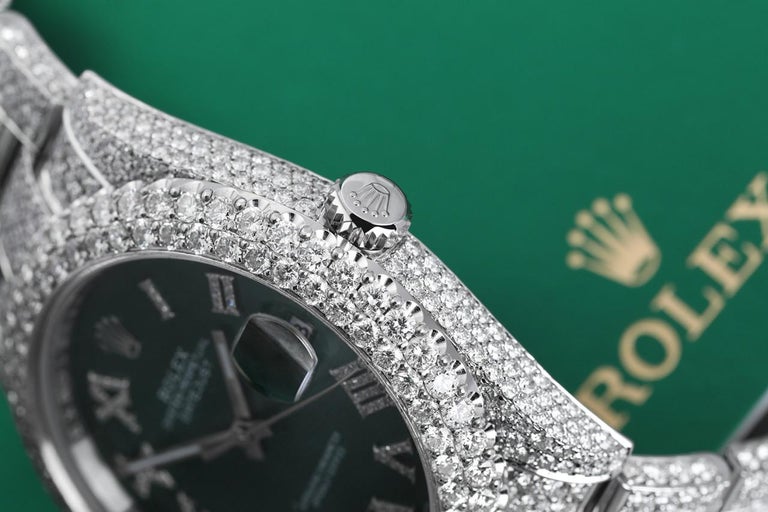 Rolex Mens Datejust II Stainless Steel Green Roman Diamond Dial Full ...
