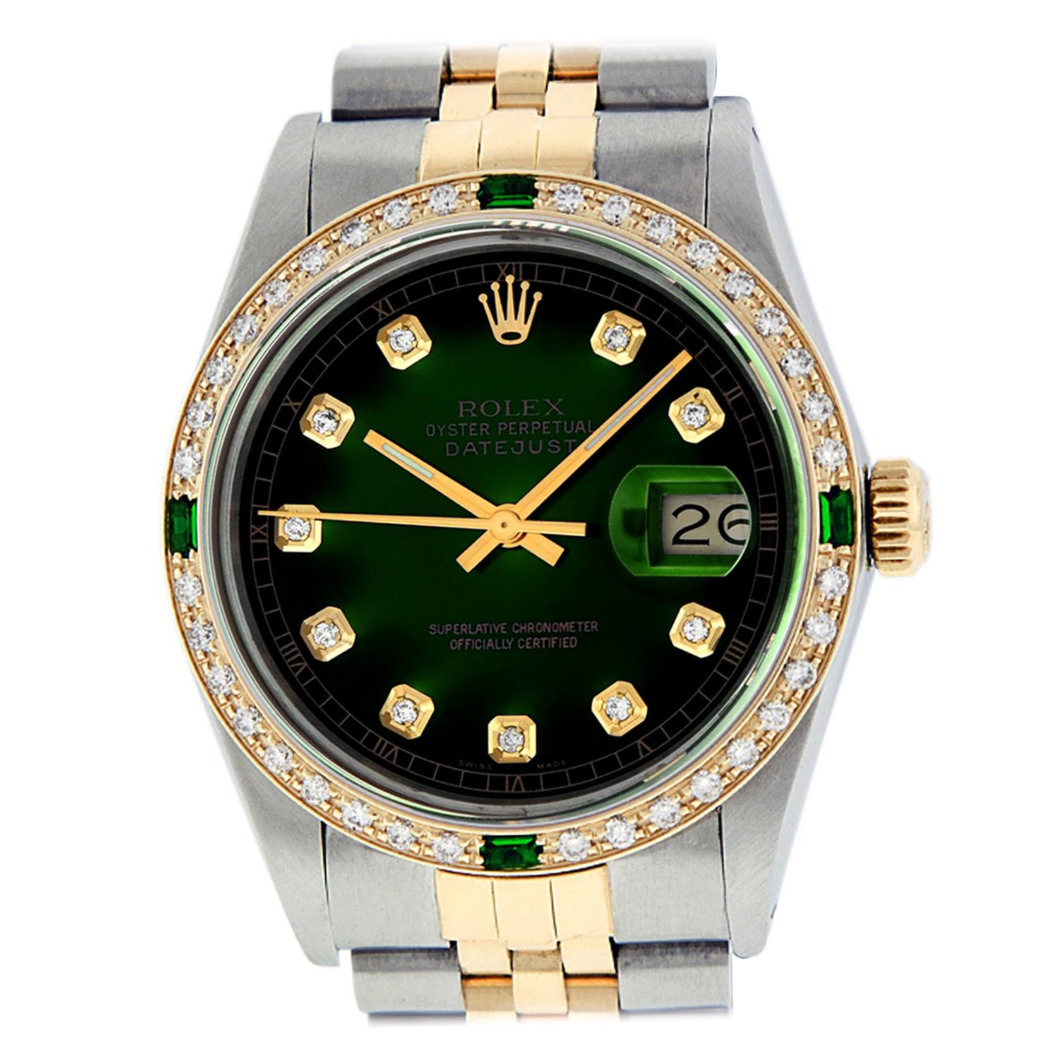 ROLEX Datejust Ref. 69108 Gold Diamond Emerald Watch at 1stdibs