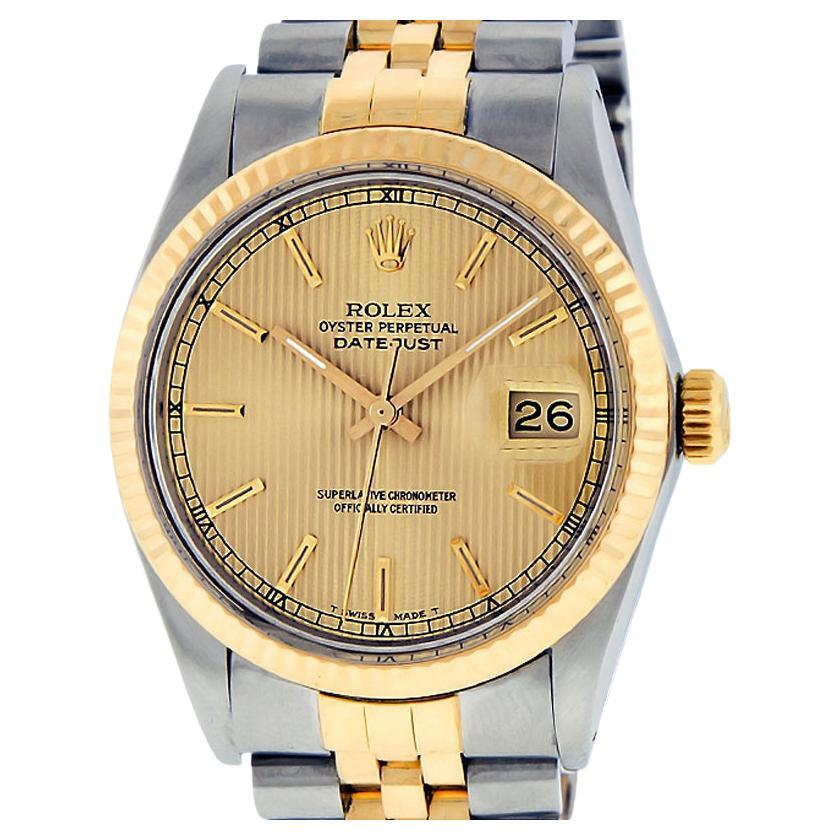 Rolex Datejust Turnograph Steel Yellow Gold Tapestry Dial Watch 16263 ...