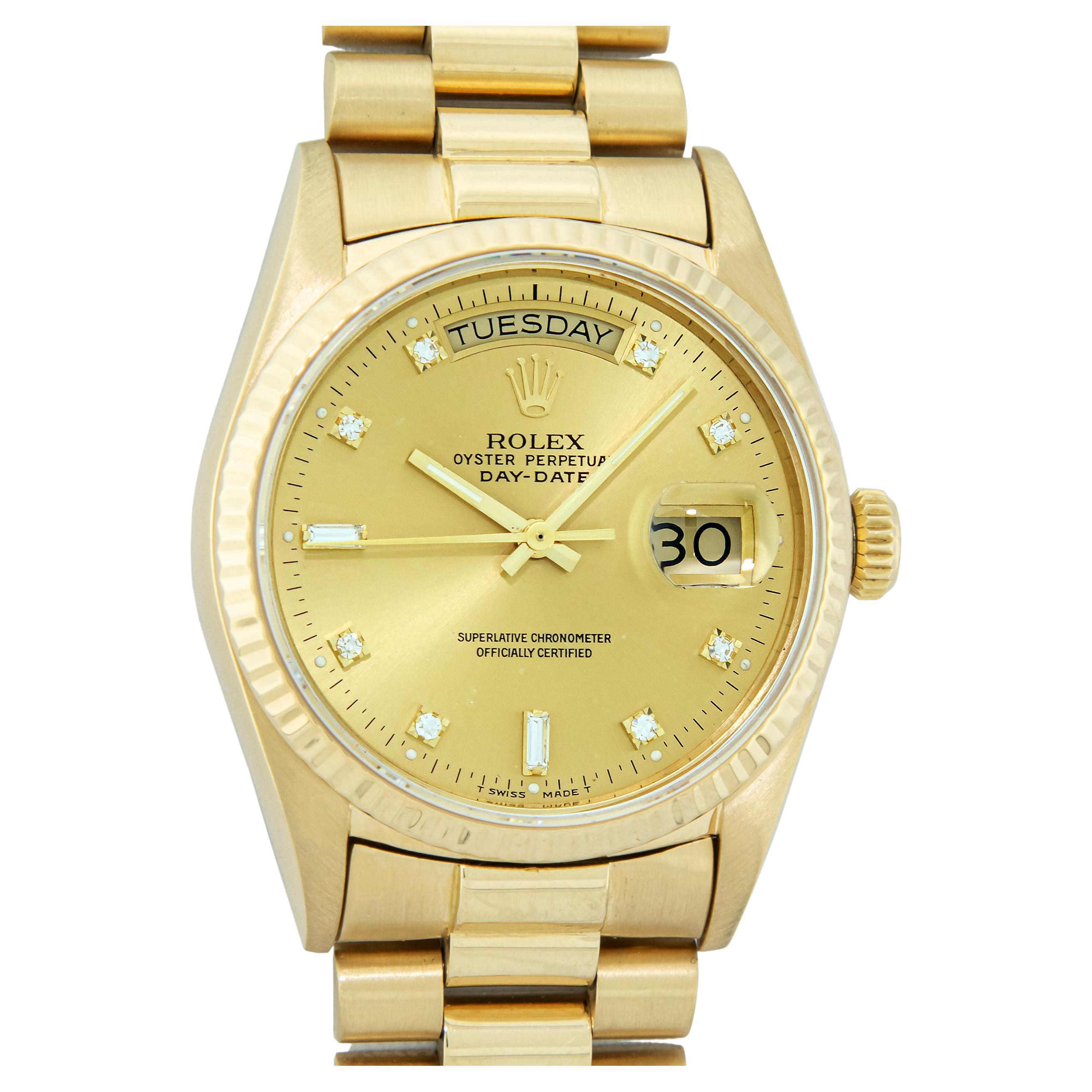 Rolex Yellow Gold Day-Date II Watch with Champagne Diamond Dial at 1stDibs