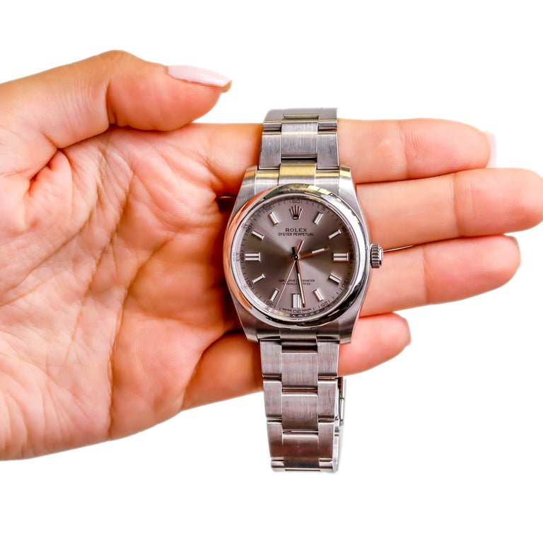 Rolex Men's Oyster Perpetual Stainless Steel Automatic Grey Stick Dial ...