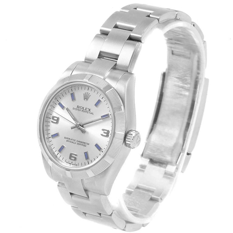 Rolex Midsize 31 Silver Dial Blue Hour Markers Steel Ladies Watch ...