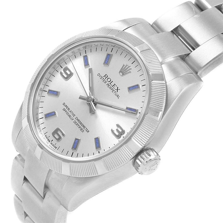 Rolex Midsize 31 Silver Dial Blue Hour Markers Steel Ladies Watch ...