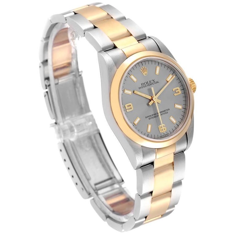 Rolex Slate Dial Yellow Gold Steel Ladies Watch 77483 For Sale at 1stDibs