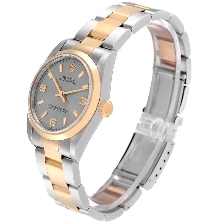 Rolex Slate Dial Yellow Gold Steel Ladies Watch 77483 For Sale at 1stDibs
