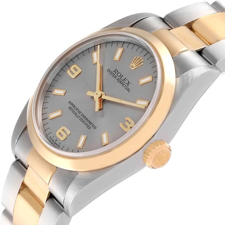 Rolex Slate Dial Yellow Gold Steel Ladies Watch 77483 For Sale at 1stDibs