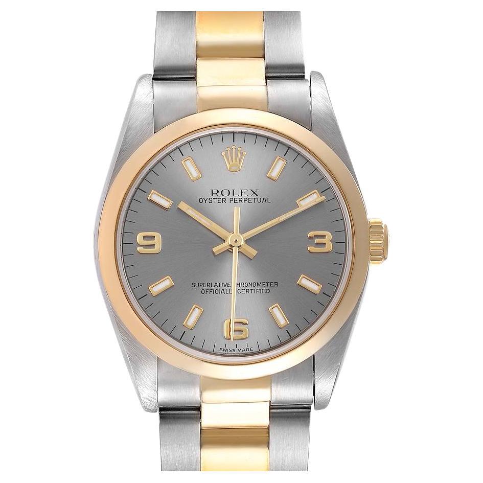Rolex Slate Dial Yellow Gold Steel Ladies Watch 77483 For Sale at 1stDibs