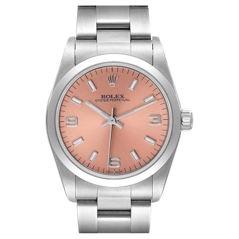 Rolex Midsize Salmon Dial Domed Bezel Steel Ladies Watch 77080 For Sale ...