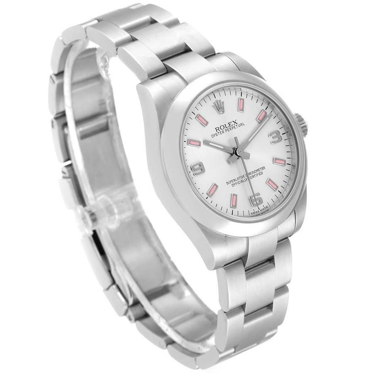 Rolex Midsize Silver Dial Pink Hour Markers Ladies Watch 177200 Box ...
