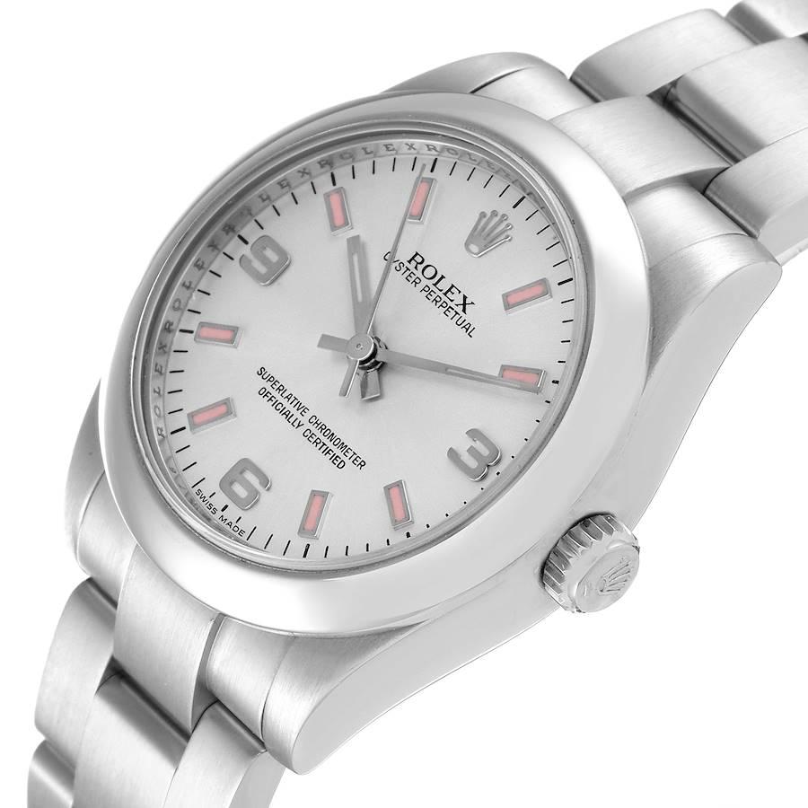 Rolex Midsize Silver Dial Pink Hour Markers Ladies Watch 177200 at 1stDibs