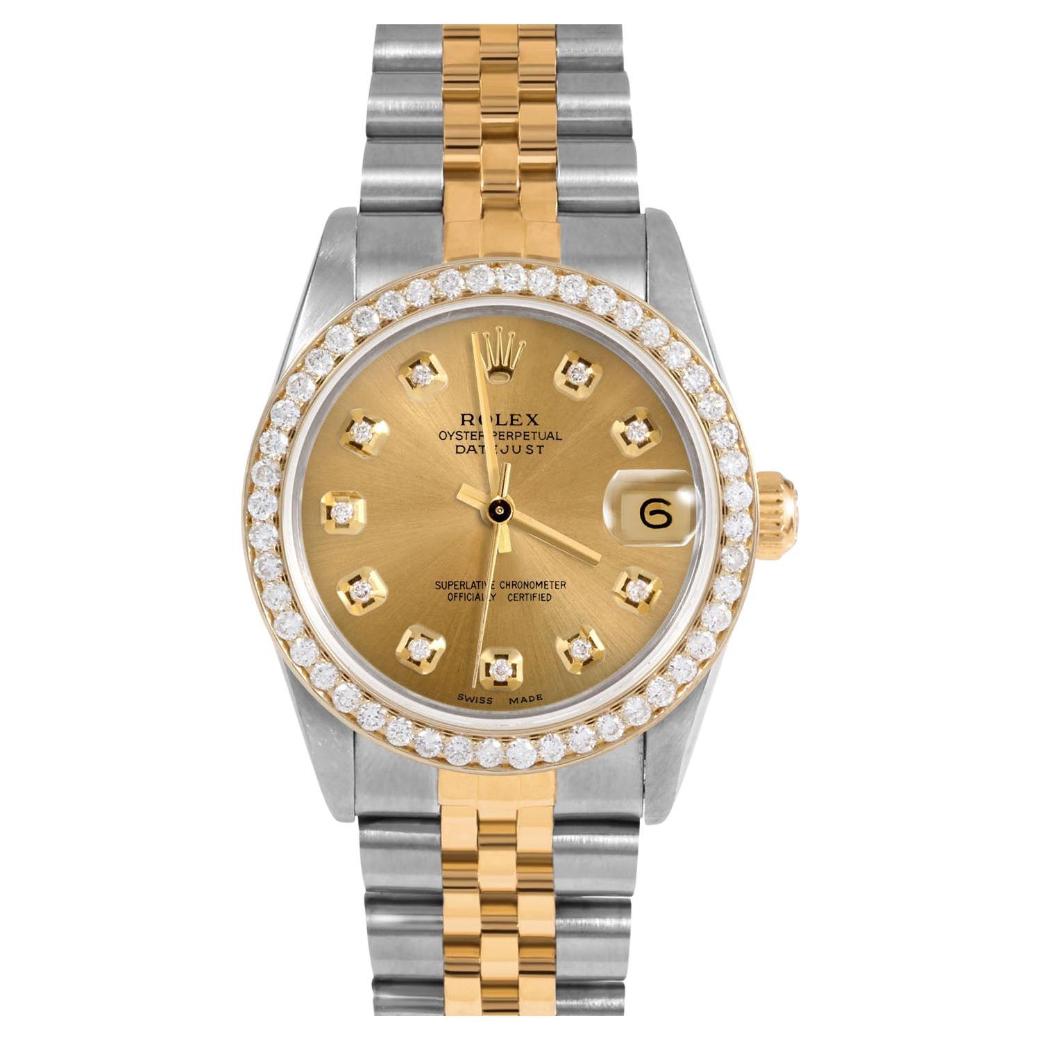 Rolex Datejust 18K Gold and SS Silver Dial/Diamond Bezel with Rubies 68273 For Sale at 1stDibs