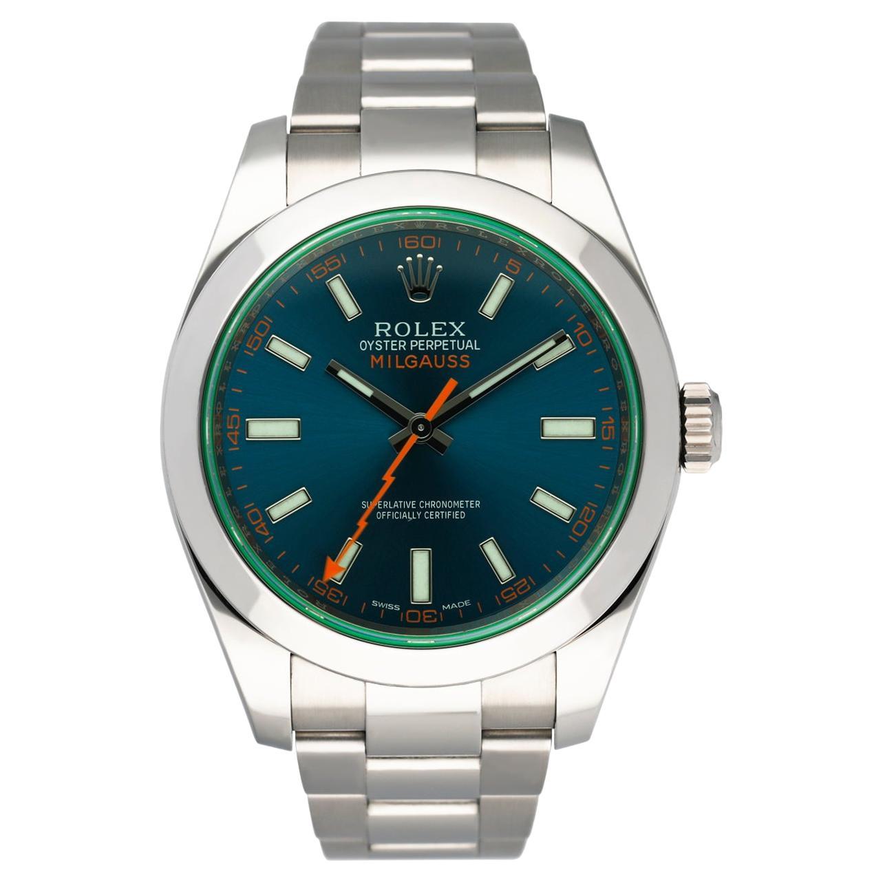 Rolex Milgauss Green Sapphire Blue Index Dial Steel Automatic Men Watch ...