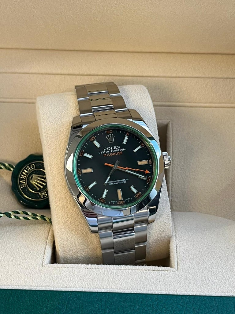 Rolex Milgauss Black Dial Green Crystal Oyster Steel Men's Watch ...