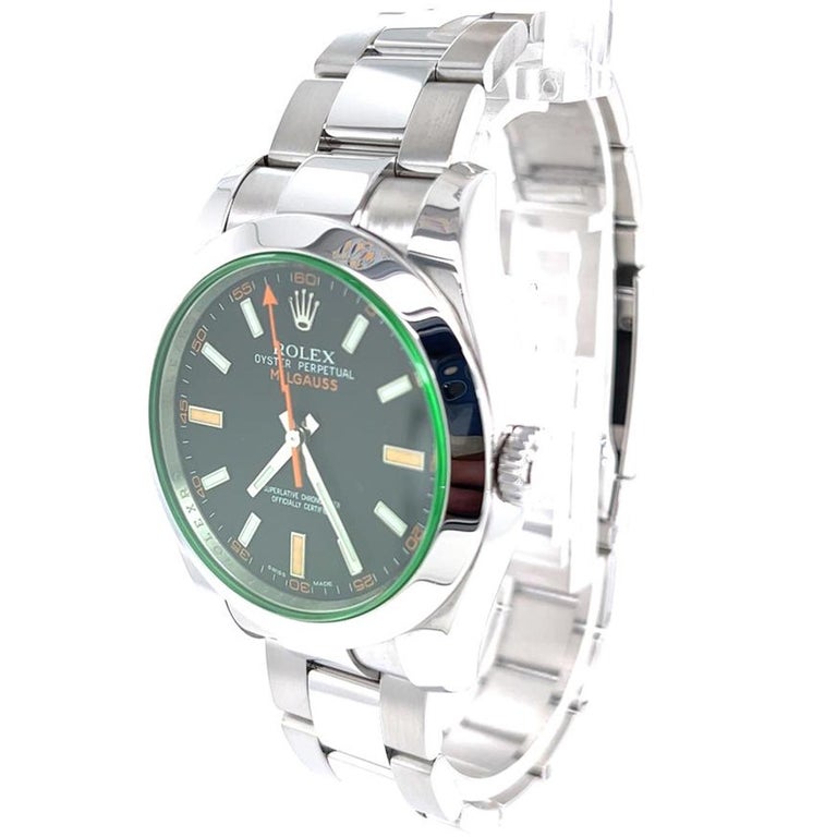 Rolex Milgauss Black Dial Green Crystal Oyster Steel Men's Watch ...