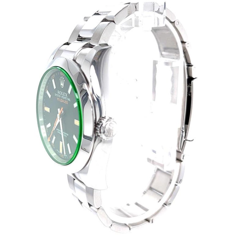 Rolex Milgauss Black Dial Green Crystal Oyster Steel Men's Watch ...