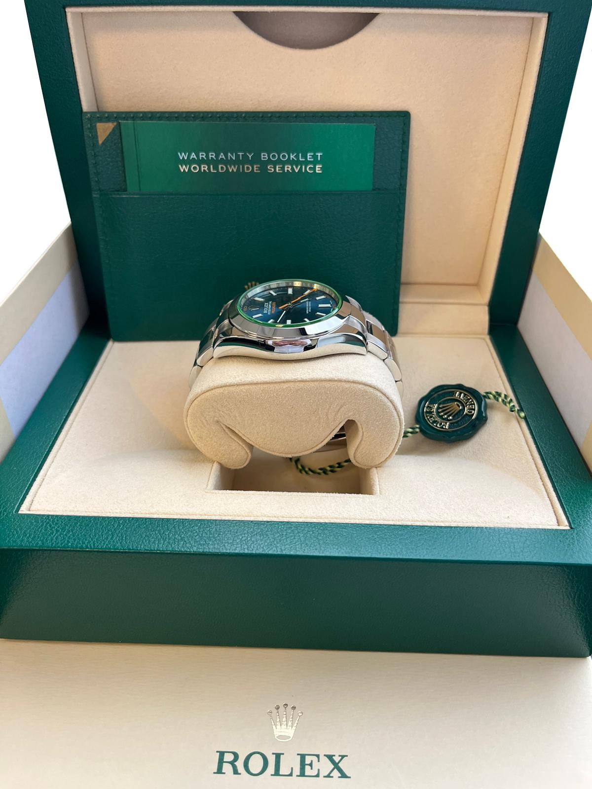 Rolex Milgauss Blue Dial Green Crystal Automatic Steel Watch 116400GV ...