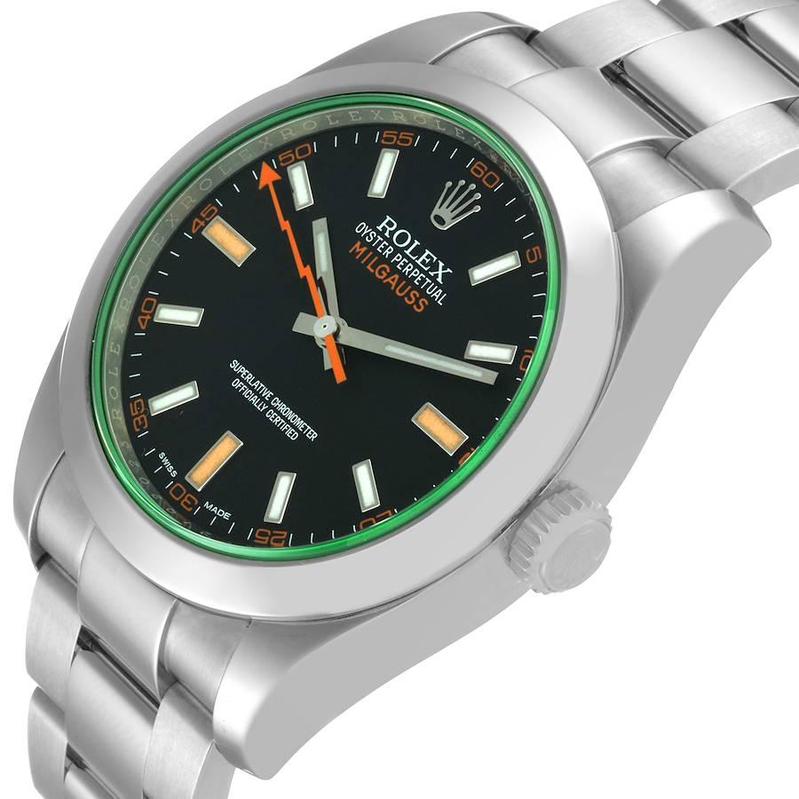 Rolex Milgauss Black Dial Green Crystal Steel Mens Watch 116400 Box ...