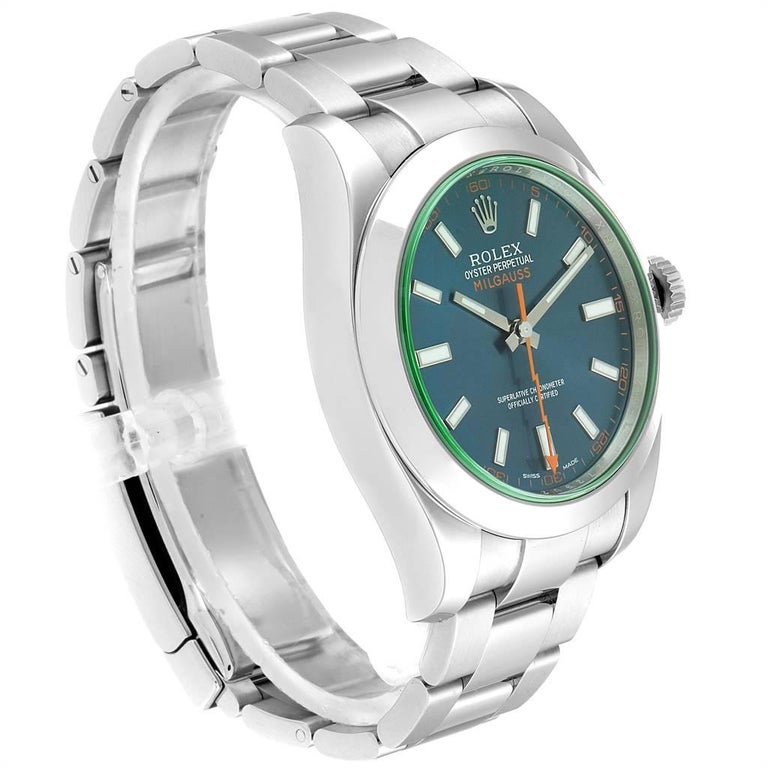 Rolex Milgauss Blue Dial Green Crystal Men’s Watch 116400GV For Sale at ...