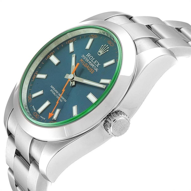 Rolex Milgauss Blue Dial Green Crystal Men’s Watch 116400GV For Sale at ...