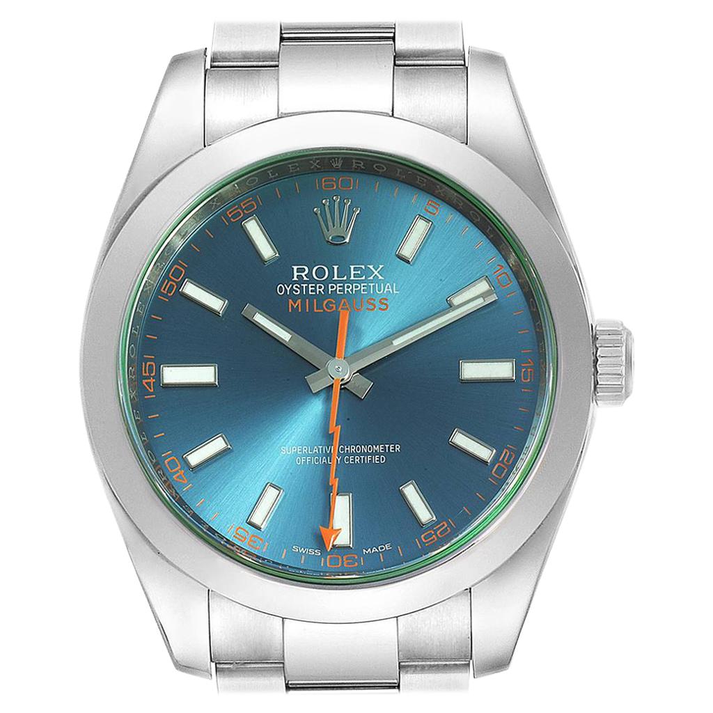 Rolex Milgauss Blue Dial Green Crystal Men’s Watch 116400GV For Sale at ...