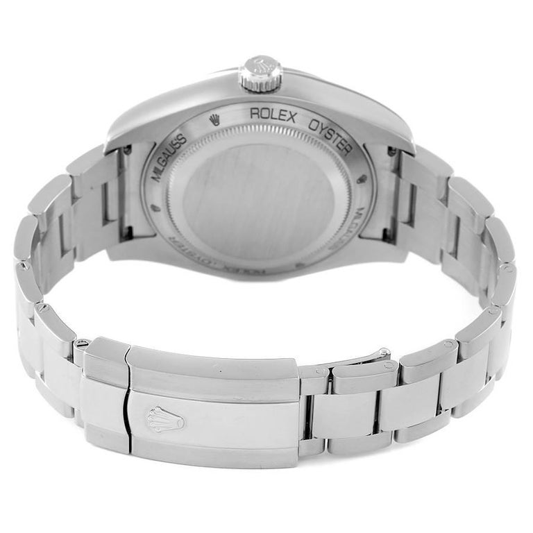 Rolex Milgauss Blue Dial Green Crystal Steel Mens Watch 116400GV Box ...