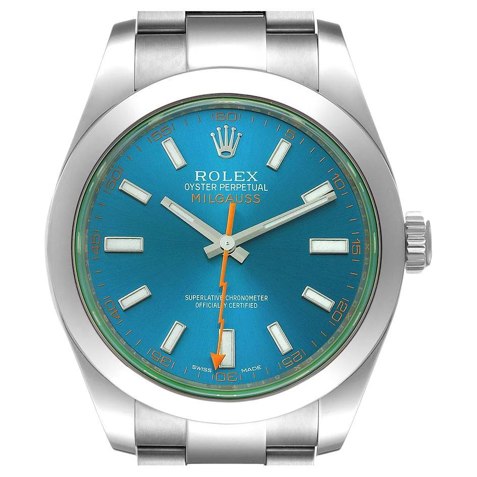 Rolex Milgauss Green Crystal Orange Hand Black Dial Men's Watch ...