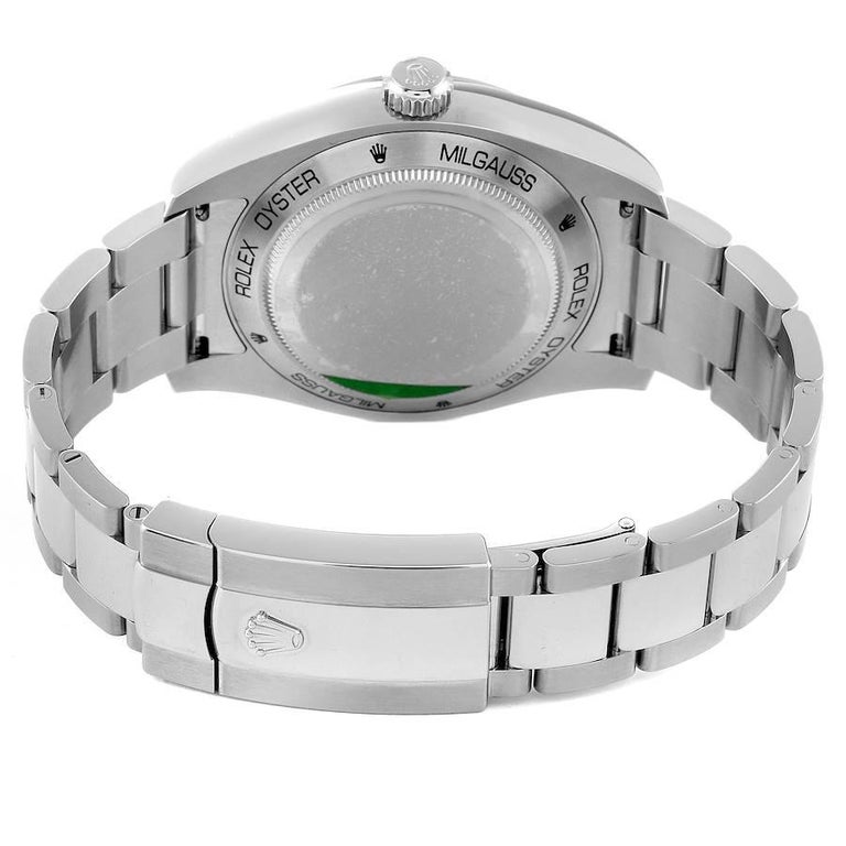 Rolex Milgauss Blue Dial Green Crystal Steel Mens Watch 116400GV Unworn ...
