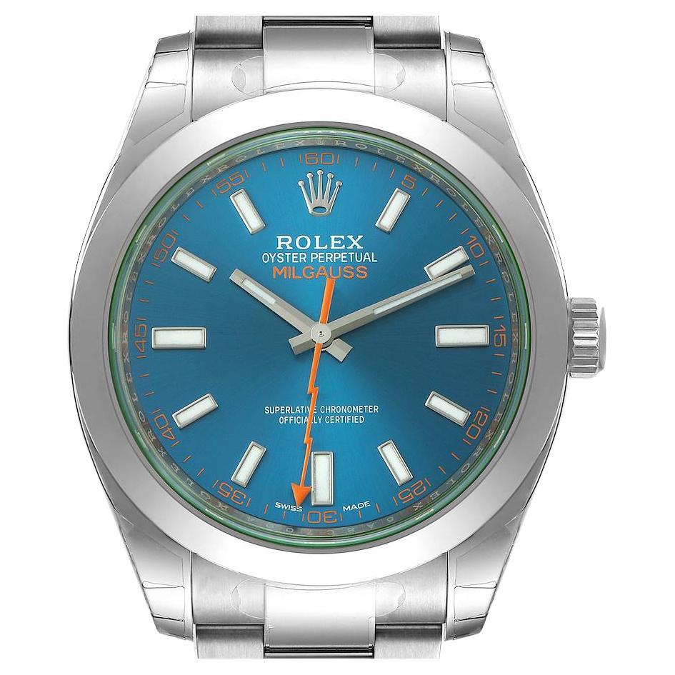 Rolex Milgauss Green Sapphire Blue Index Dial Steel Automatic Men Watch ...
