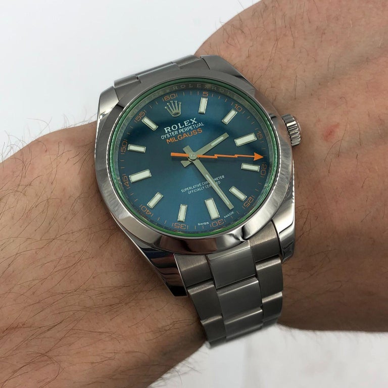 Rolex Milgauss Green Sapphire Blue Index Dial Steel Automatic Men Watch ...