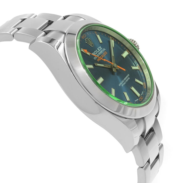 Rolex Milgauss Green Sapphire Steel Blue Index Dial Automatic 116400GV ...