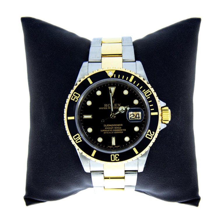 Rolex Two-Tone Submariner Watch with Black Dial, Model 16613 at 1stDibs ...