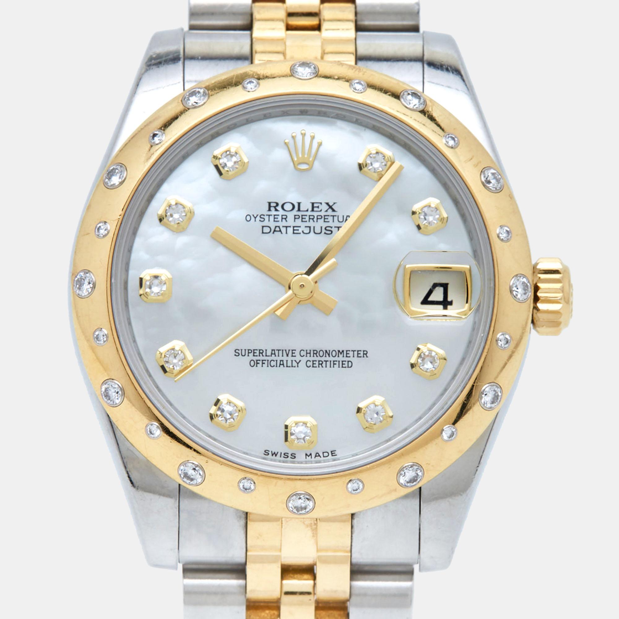 Rolex Mother Of Pearl Diamond 18K Yellow Gold Stainless Steel Datejust ...