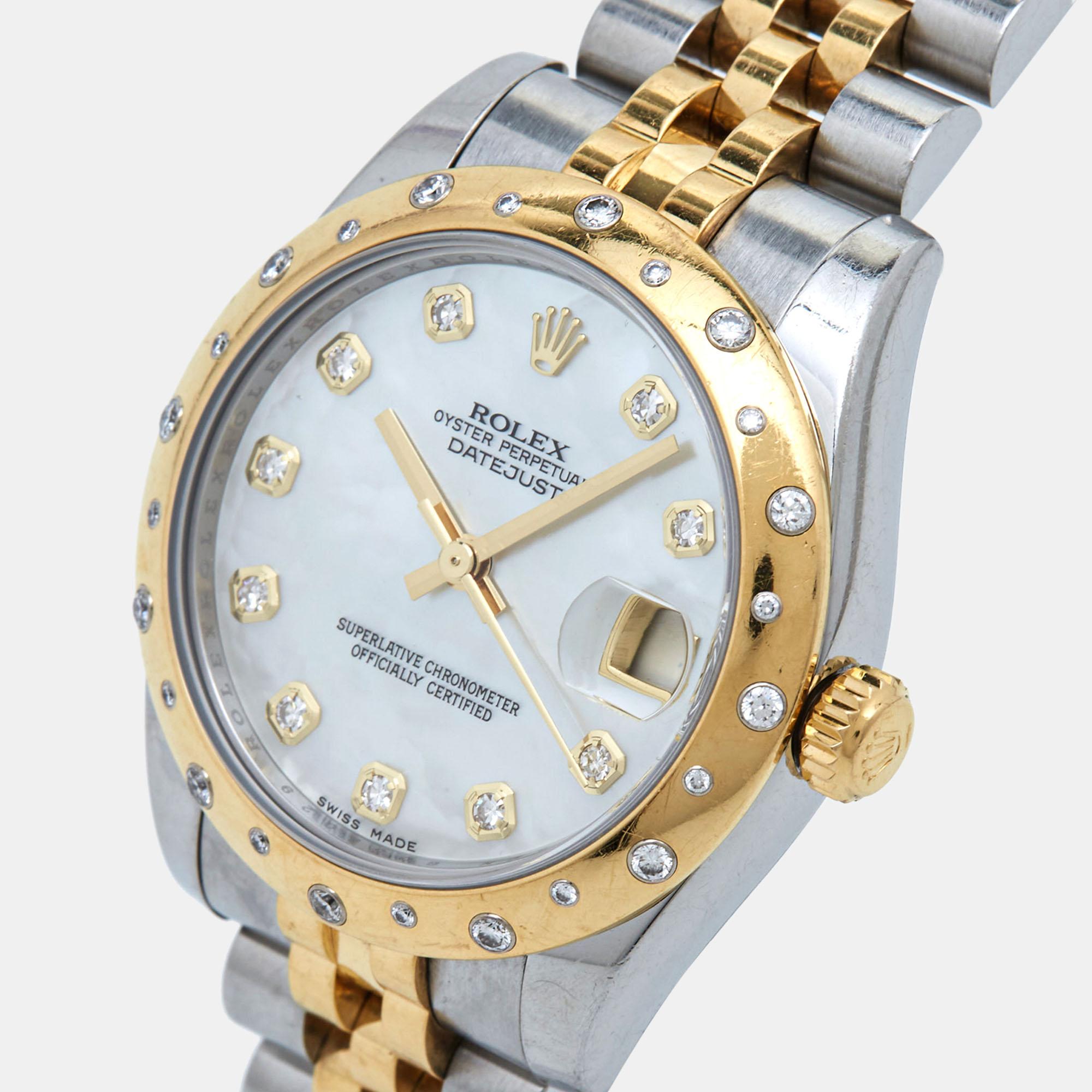 Rolex Mother Of Pearl Diamond 18K Yellow Gold Stainless Steel Datejust ...