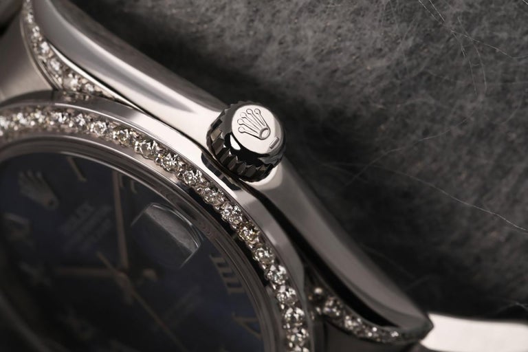Rolex Navy Roman 36mm Datejust S/S Oyster Perpetual Diamond Side Band ...